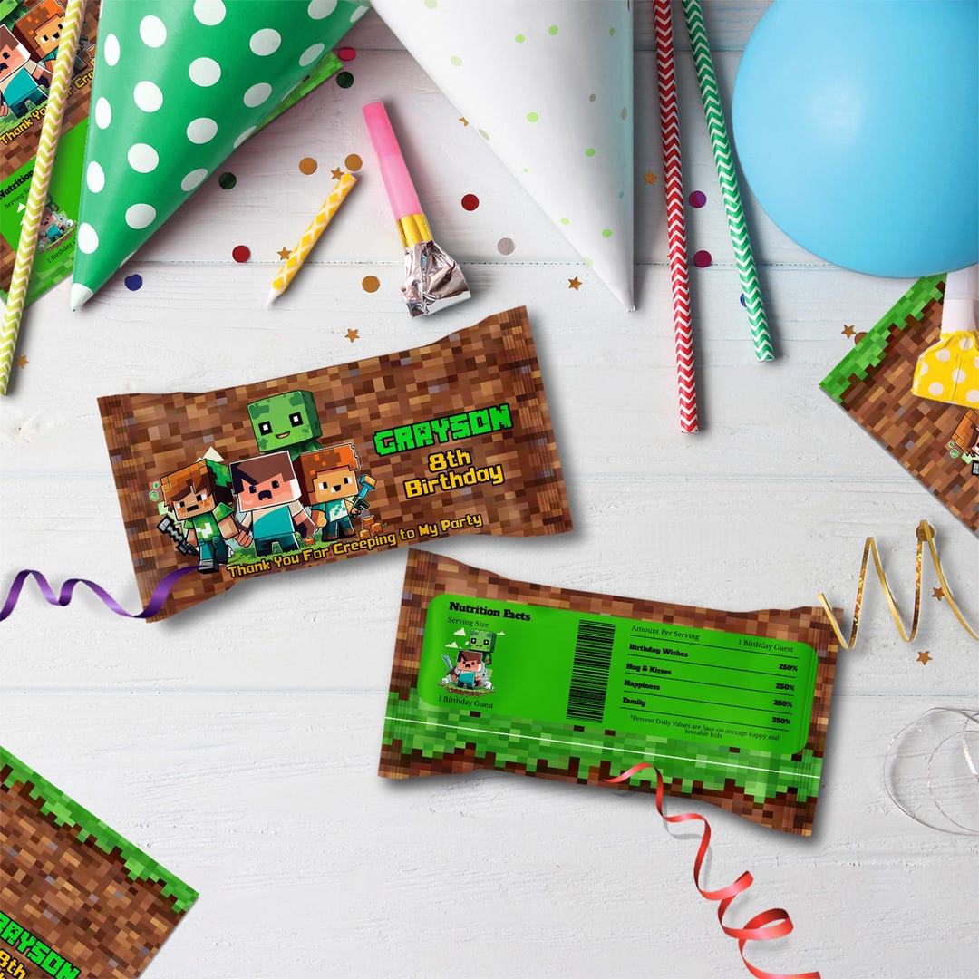 Personalized Pixelated Skittles Label, Mine Themed Candy Bag Label ...