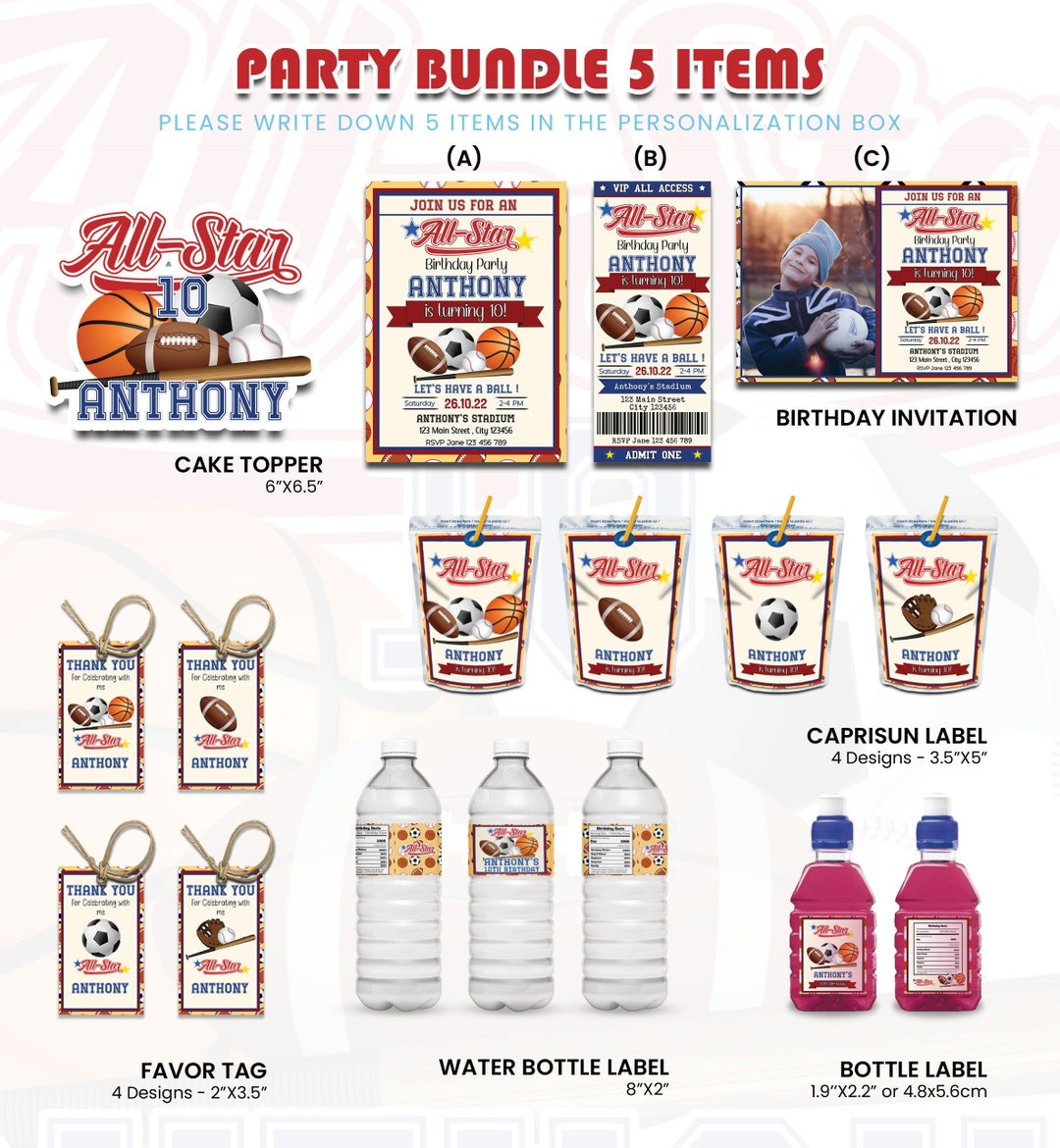 All Star Sports Birthday Party Pack | Printable Decorations (5 Items ...