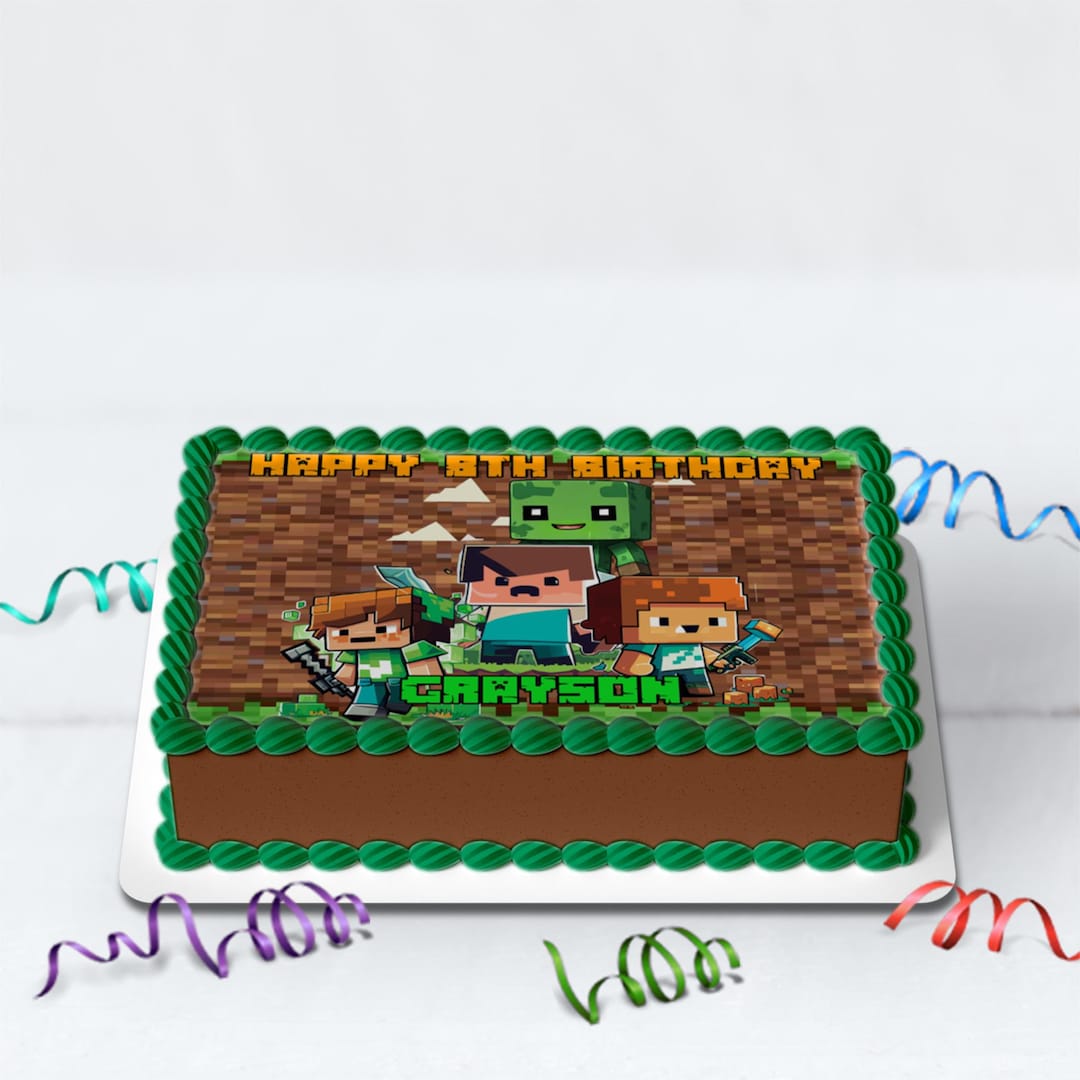 Editable Pixelated Edible Icing Image, Mine Themed Cake Image Topper ...