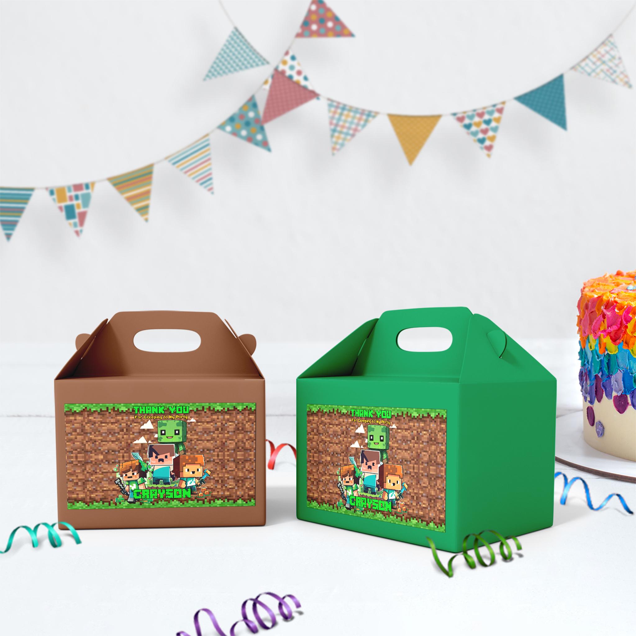 Editable Pixelated Gable Box Label Mine Themed Goodie Bag Label Pixel ...