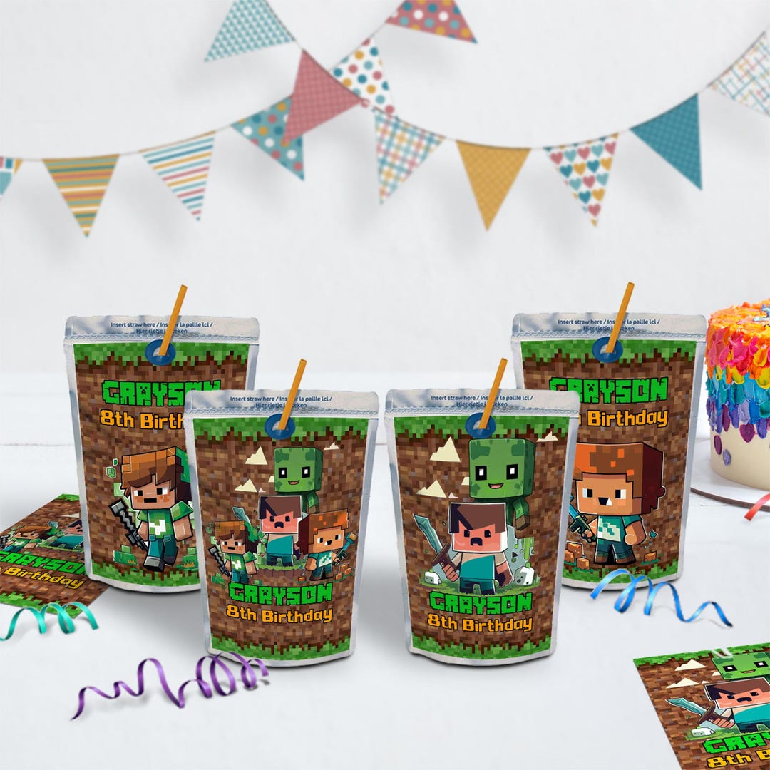 Editable Pixelated Caprisun Label Mine Themed Party Decorations Pixel ...