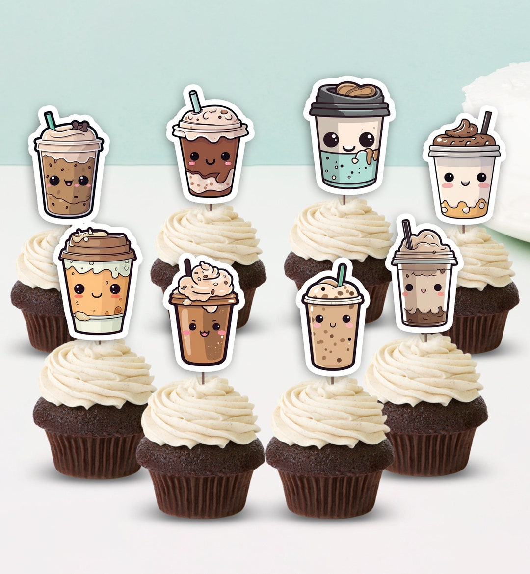Instant Download Cute Coffee Cupcake Toppers | Coffee Birthday Cake ...