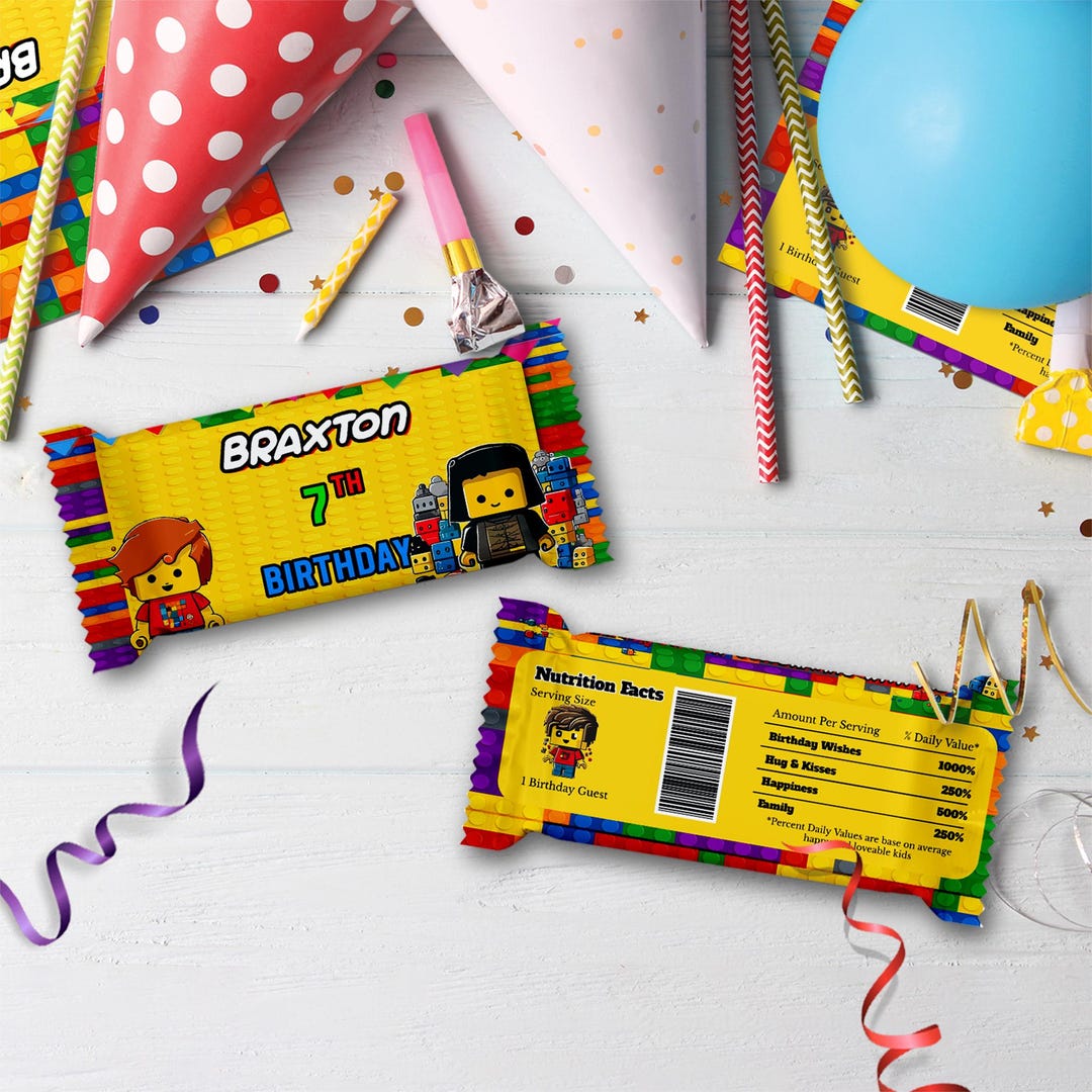 DIY Brick Rice Krispies Label, Building Blocks Snack Bar Wrapper, Brick ...