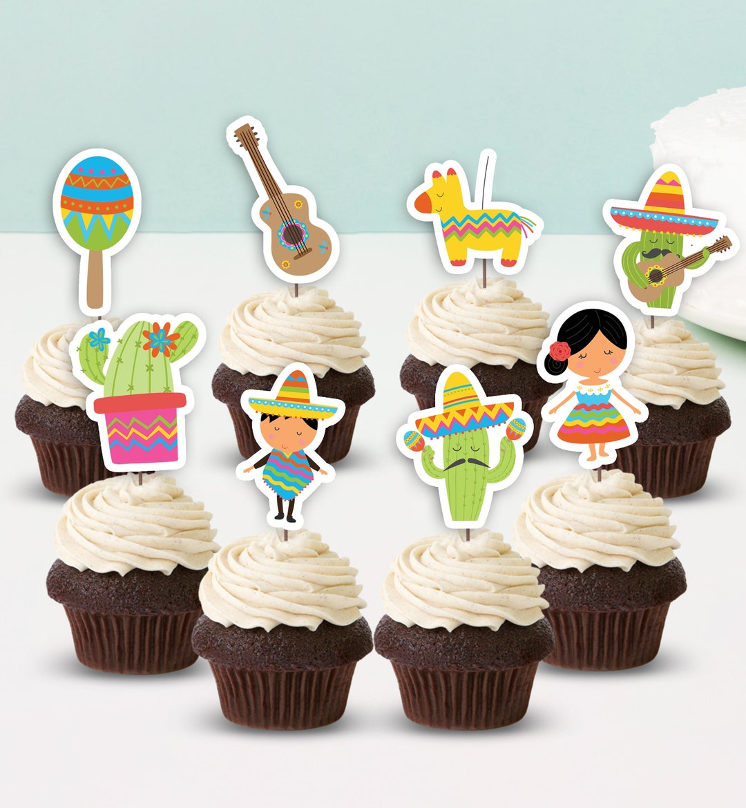 Instant Download Mexican Fiesta Themed Cupcake Toppers | Fiesta Cake ...