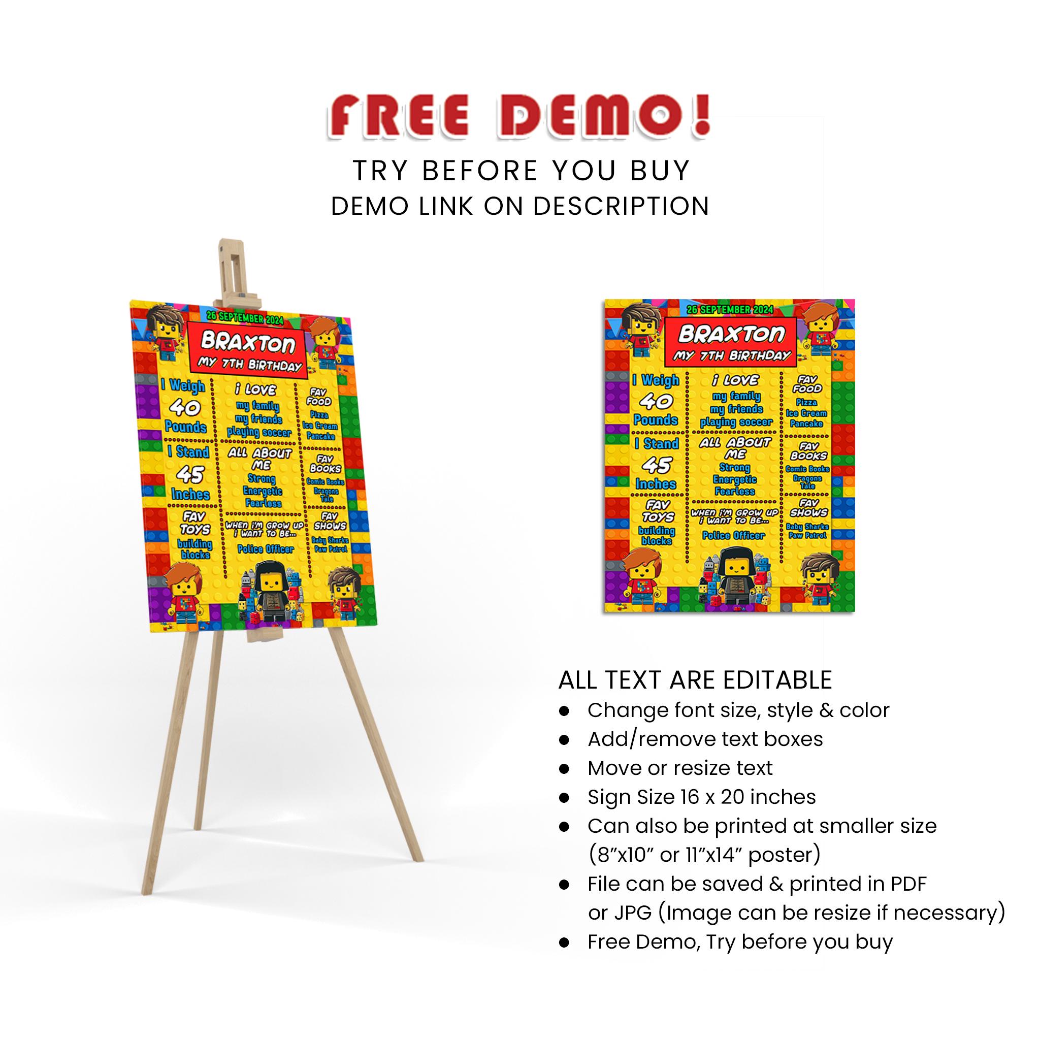 DIY Brick Milestone Poster Building Blocks Birthday Poster Brick ...