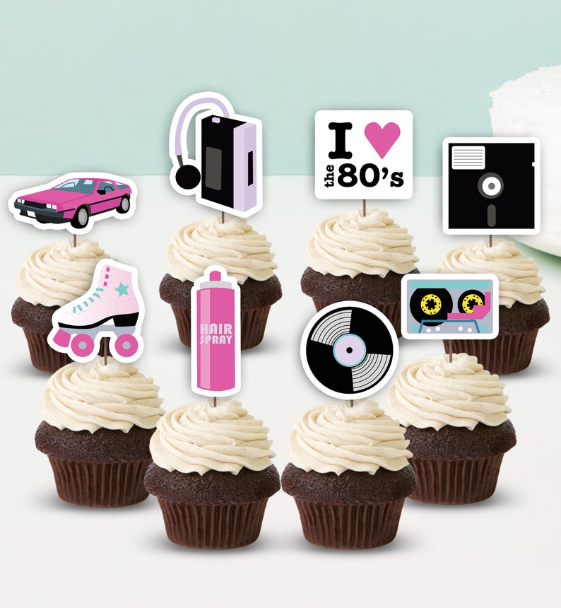 Instant Download 80's Theme Cupcake Toppers | 80s Retro Birthday Cake ...