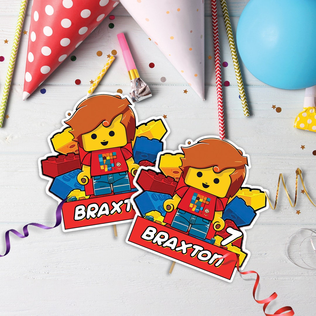 Printable Brick Cake Topper Building Blocks Centerpieces Kids Birthday ...