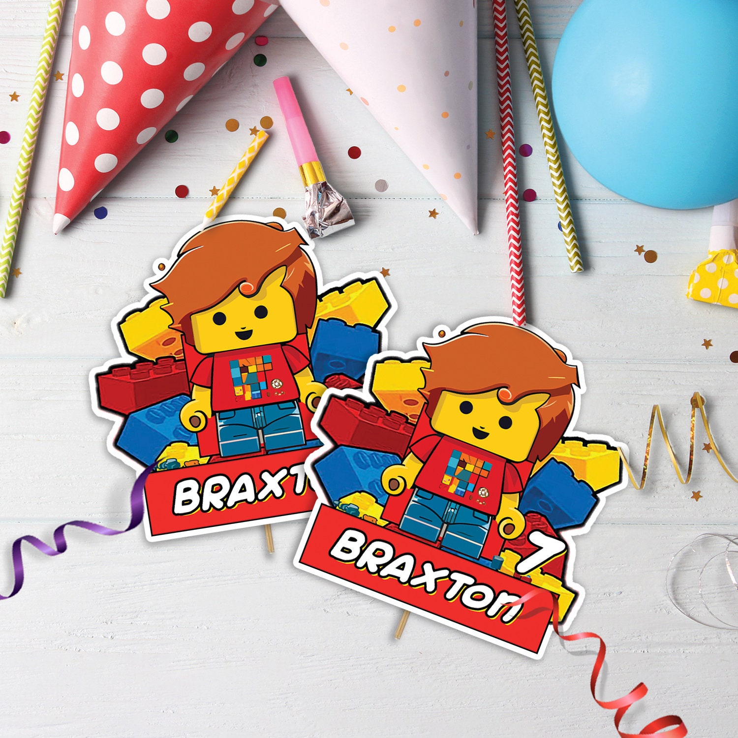 Printable Brick Cake Topper Building Blocks Centerpieces Kids Birthday ...