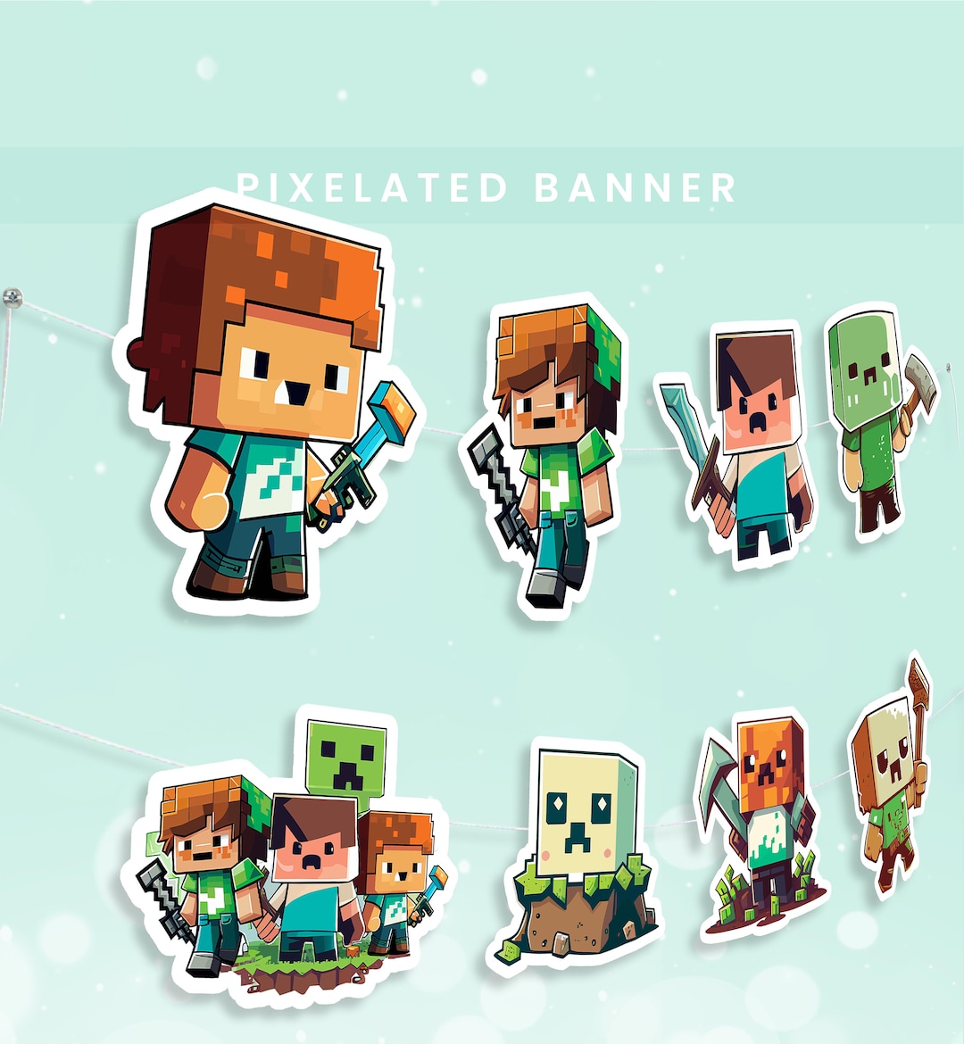 Pixelated Banner Pixel Games Birthday Themed Party Pixelated Bunting ...