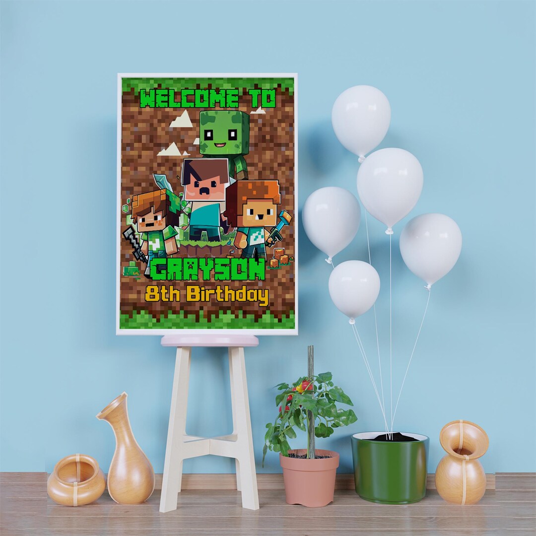 Pixelated Welcome Sign Mine Themed Birthday Sign Poster Pixel Games ...