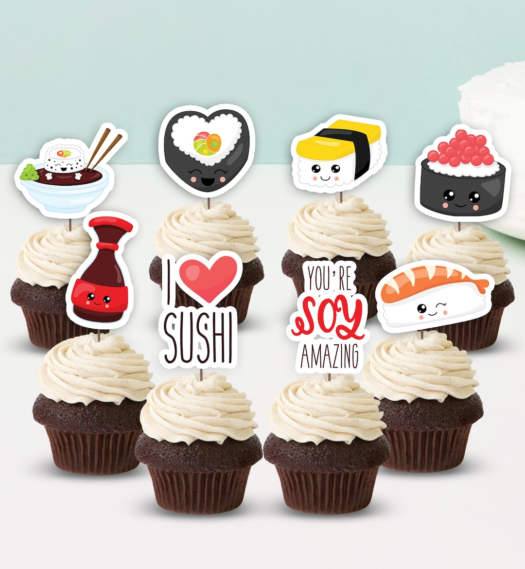 Instant Download Sushi Themed Cupcake Toppers | Sushi Birthday Cake ...