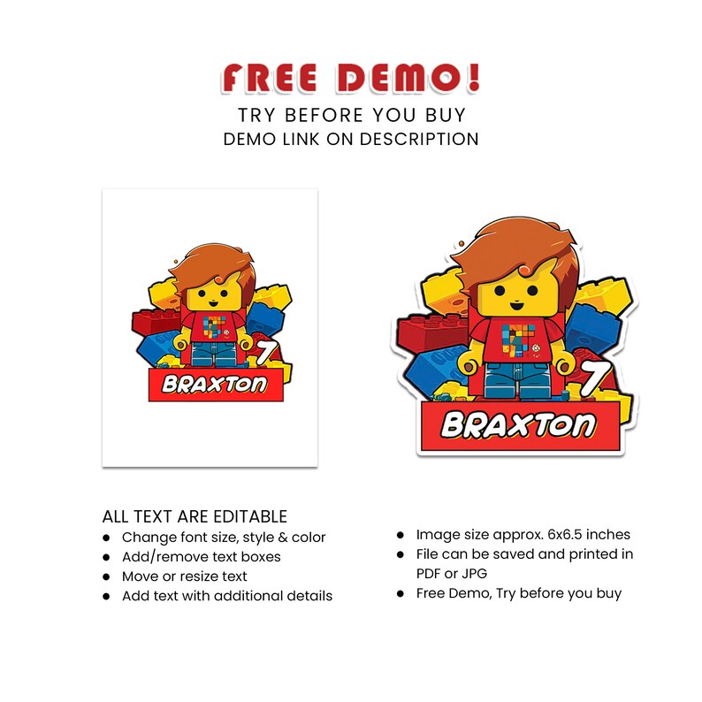 Printable Brick Cake Topper Building Blocks Centerpieces Kids Birthday ...