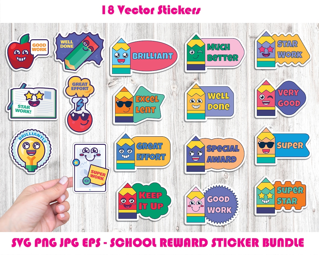 Cartoon School Reward Printable Stickers Set Bundle 18 Designs High ...