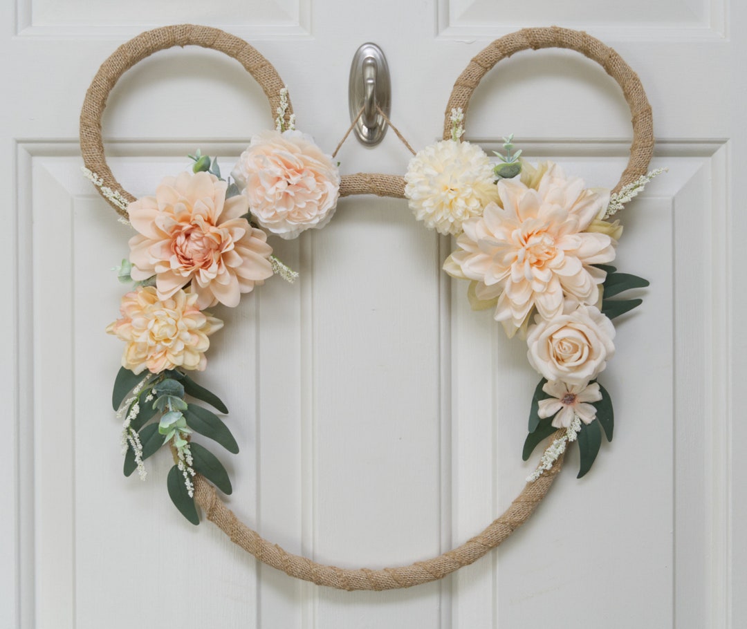 Disney Inspired Mickey Shaped Wreath Ivory Flowers - Etsy