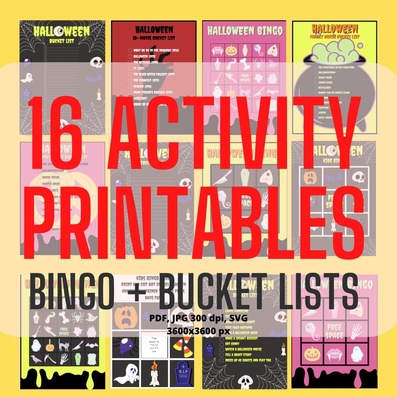 Halloween Printable Posters Bundle | Bingo, Bucket Lists, Movie ...