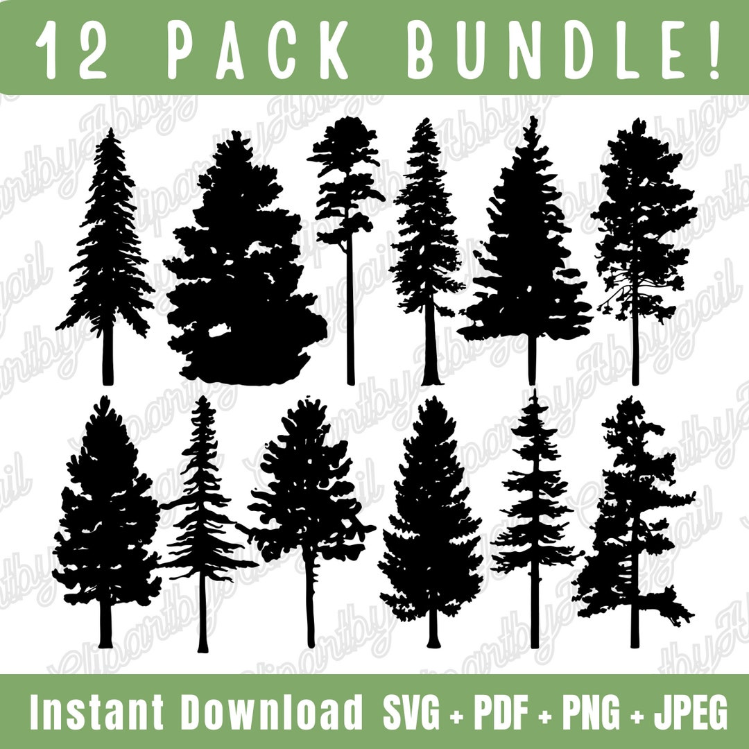 12 Tree Bundle Svg | Pine Tree Svg | Line Art Svg | Tree Silhouette Svg ...