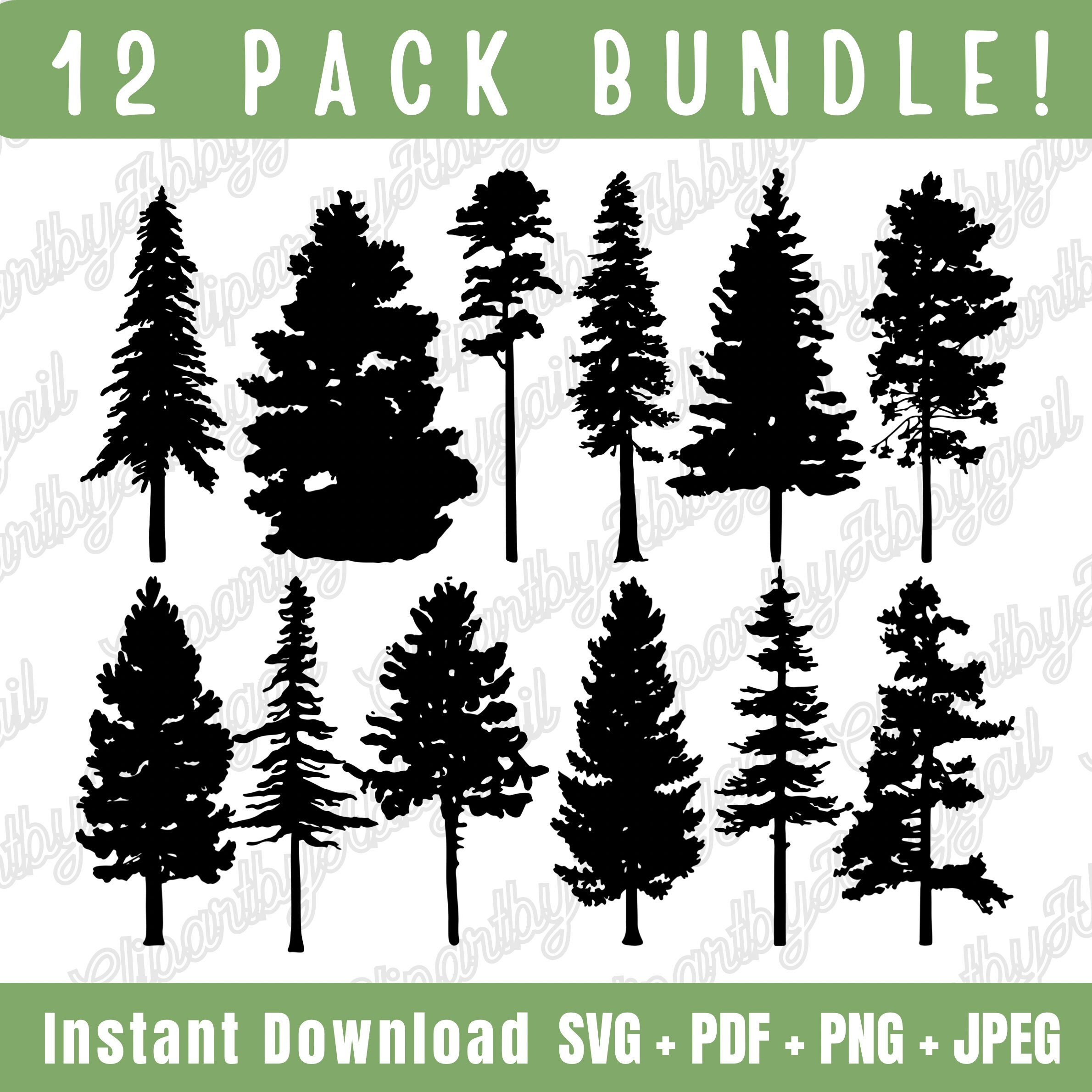 12 Tree Bundle Svg | Pine Tree Svg | Line Art Svg | Tree Silhouette Svg ...