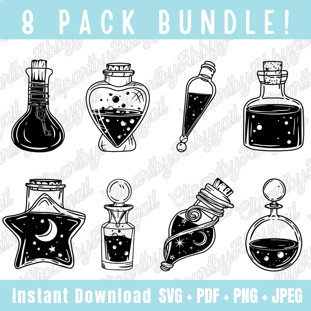8 Potion Bottle Bundle Svg | Magic Svg | Line Art Svg | Potion Bottle ...