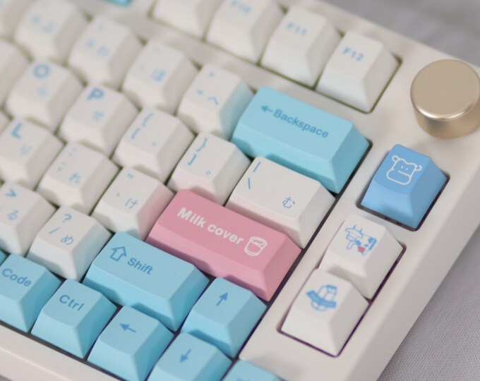 Epomaker TH80 Keyboard With Milk Themed Keycaps and Blueberry Switches ...