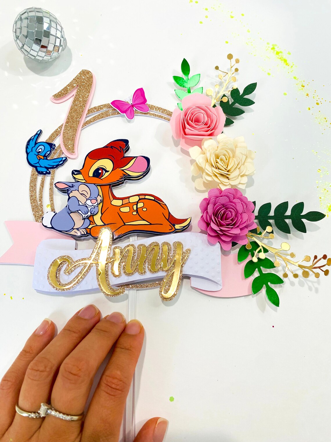 Bambi Cake Topper, One Year Old Cake Topper, Bambi Floral Cake Topper ...