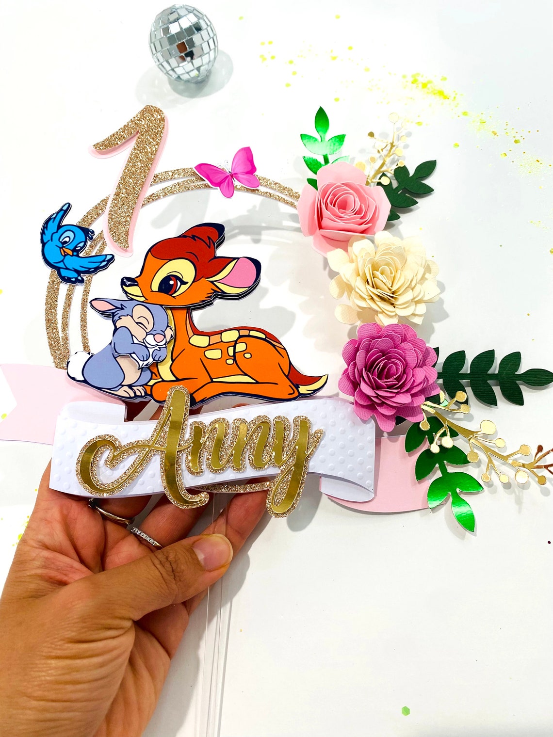 Bambi Cake Topper, One Year Old Cake Topper, Bambi Floral Cake Topper ...