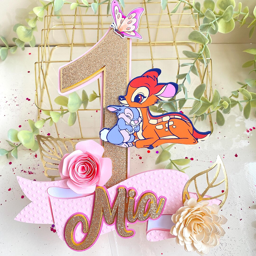 Bambi Cake Topper, One Year Old Cake Topper, Bambi Floral Cake Topper ...