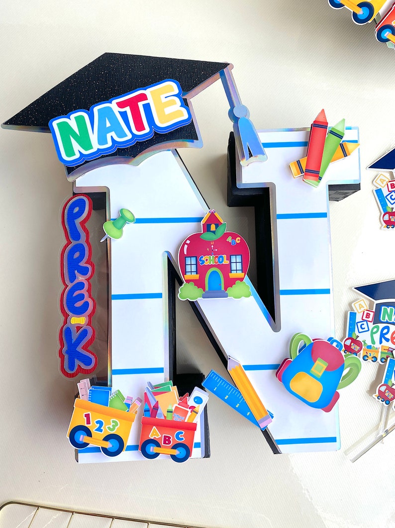 3D Graduation Letter Decor, Pre-k Kinder Party, Custom Name, 2026 ...