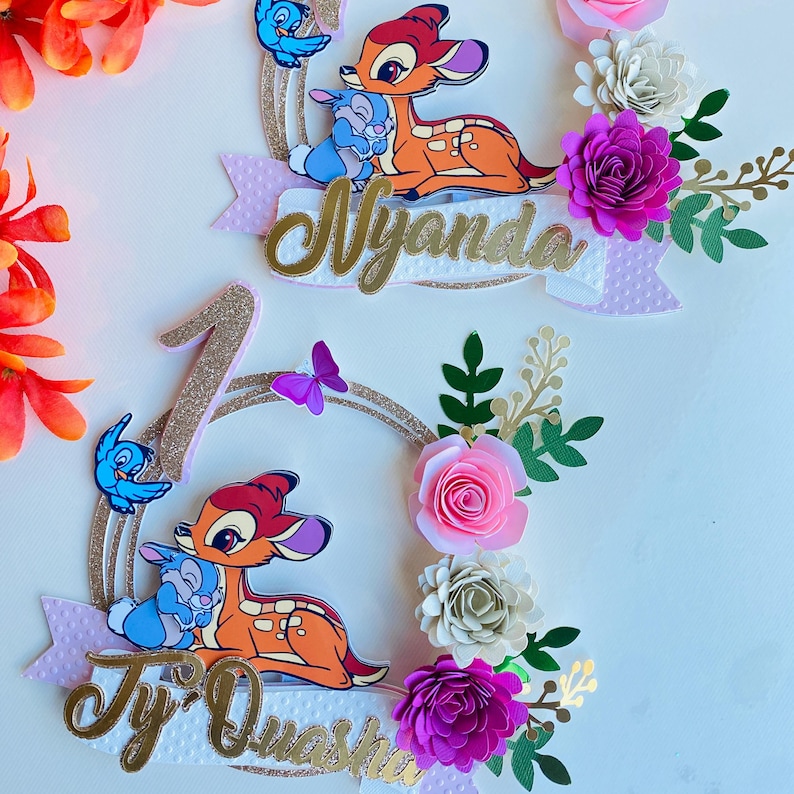 Bambi Cake Topper, One Year Old Cake Topper, Bambi Floral Cake Topper ...
