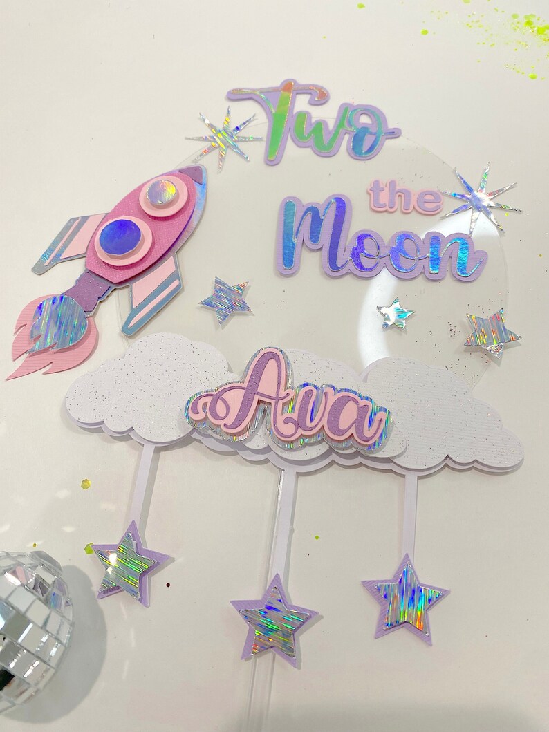 Two the Moon Cake Topper Space Cake Topper Astronaut Cake - Etsy