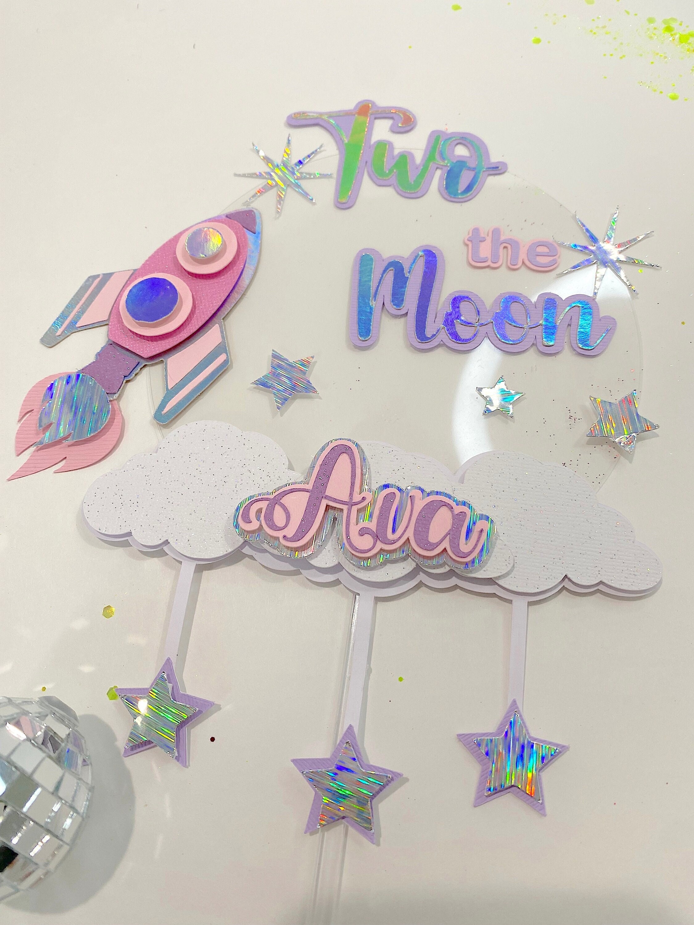 Two the Moon Cake Topper Space Cake Topper Astronaut Cake - Etsy