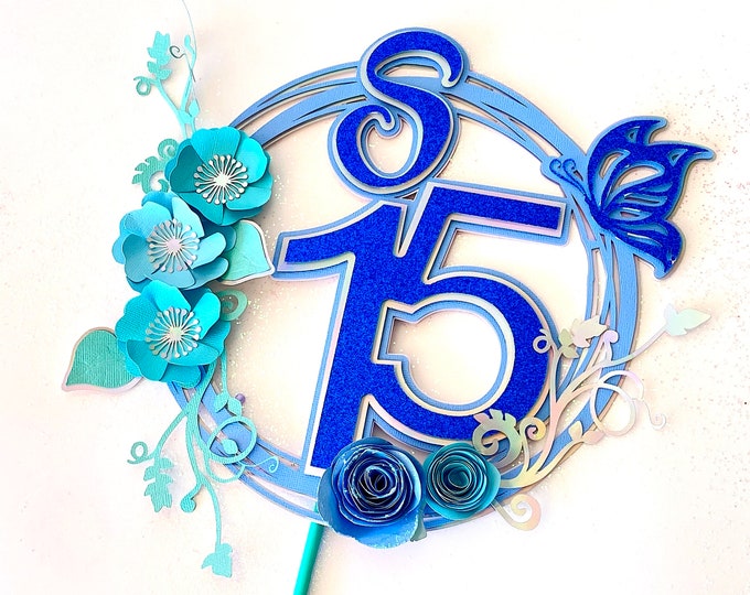 15th Birthday Cake Topper Girl. Butterfly Fifteenth Birthday ...