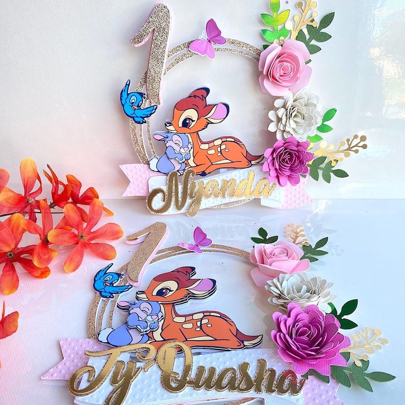 Bambi Cake Topper, One Year Old Cake Topper, Bambi Floral Cake Topper ...