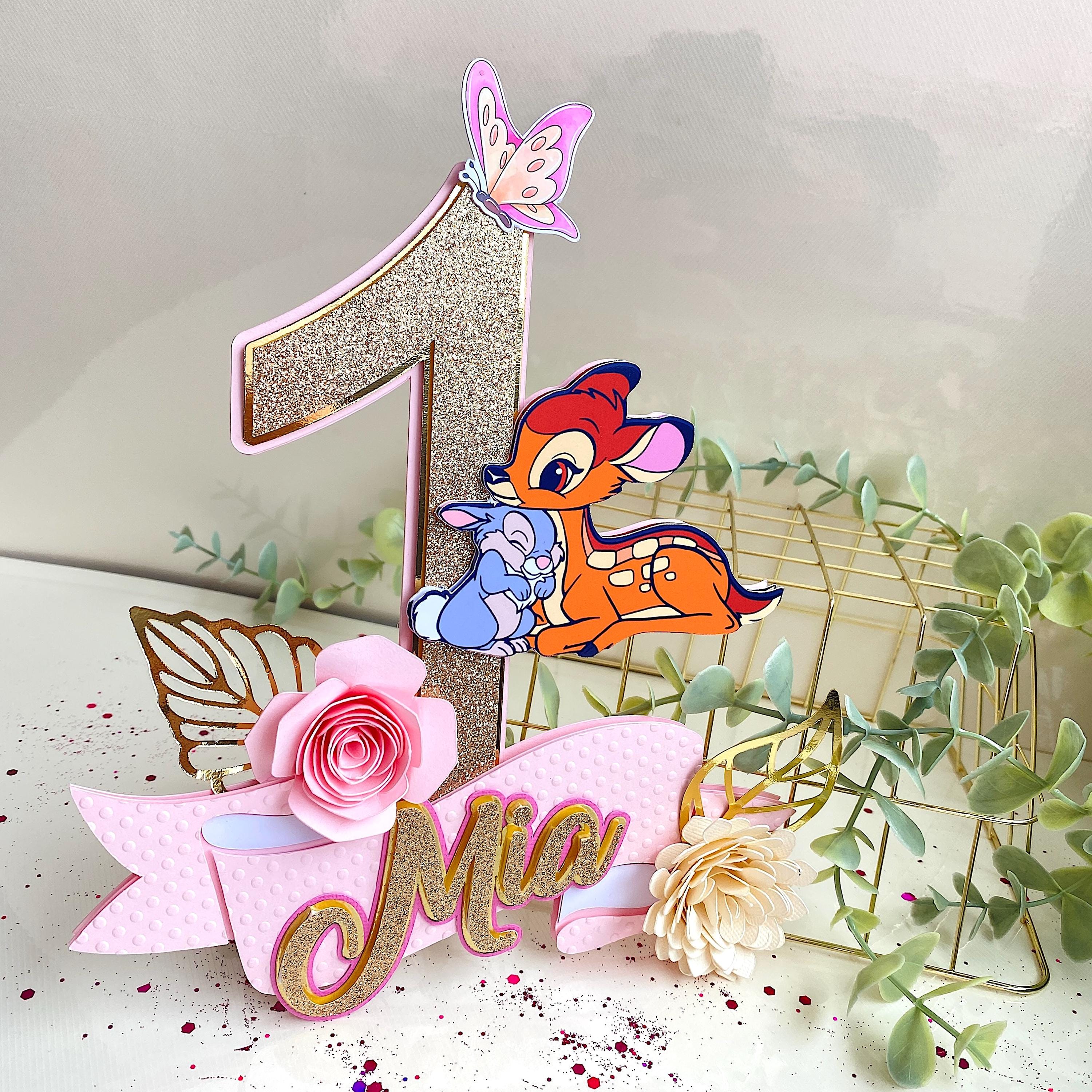 Bambi First Birthday Cake Topper, Floral Glitter Decoration - Etsy