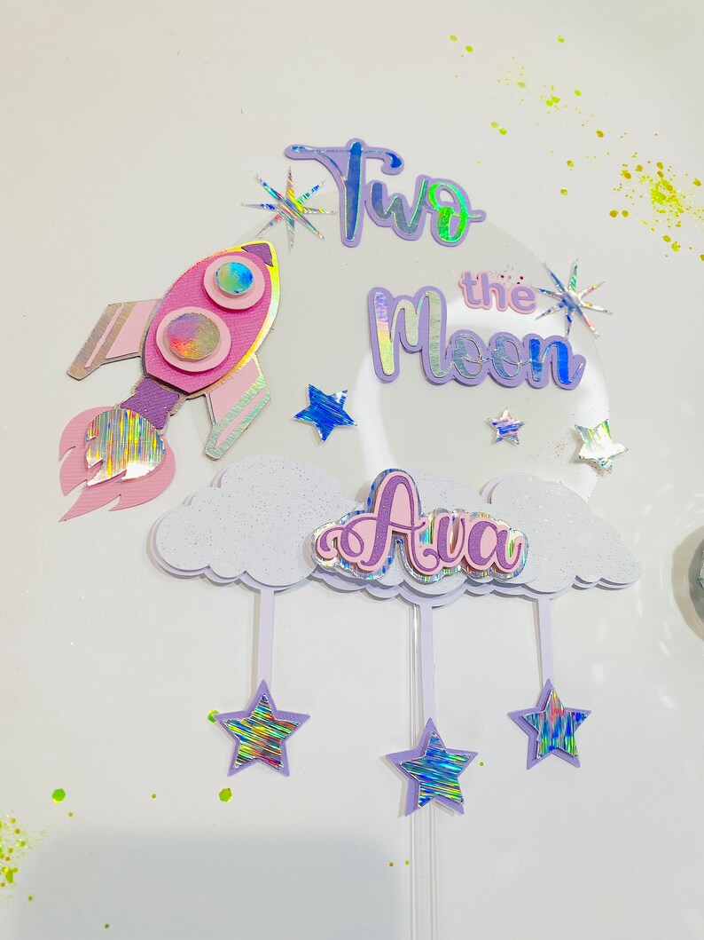 Two the Moon Cake Topper Space Cake Topper Astronaut Cake - Etsy