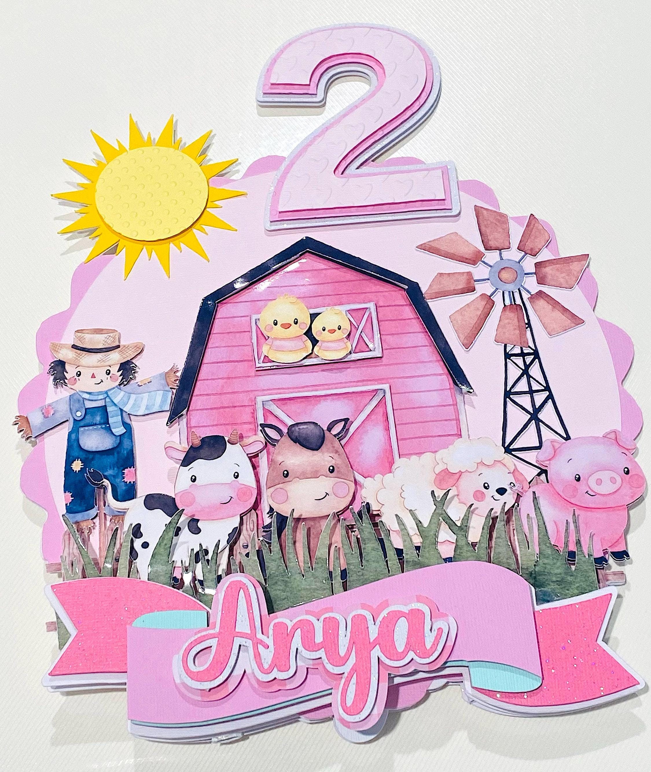 Pink Farm Cake Topper, Farm Cake Topper, Cute Farm Cake Topper, Pink ...