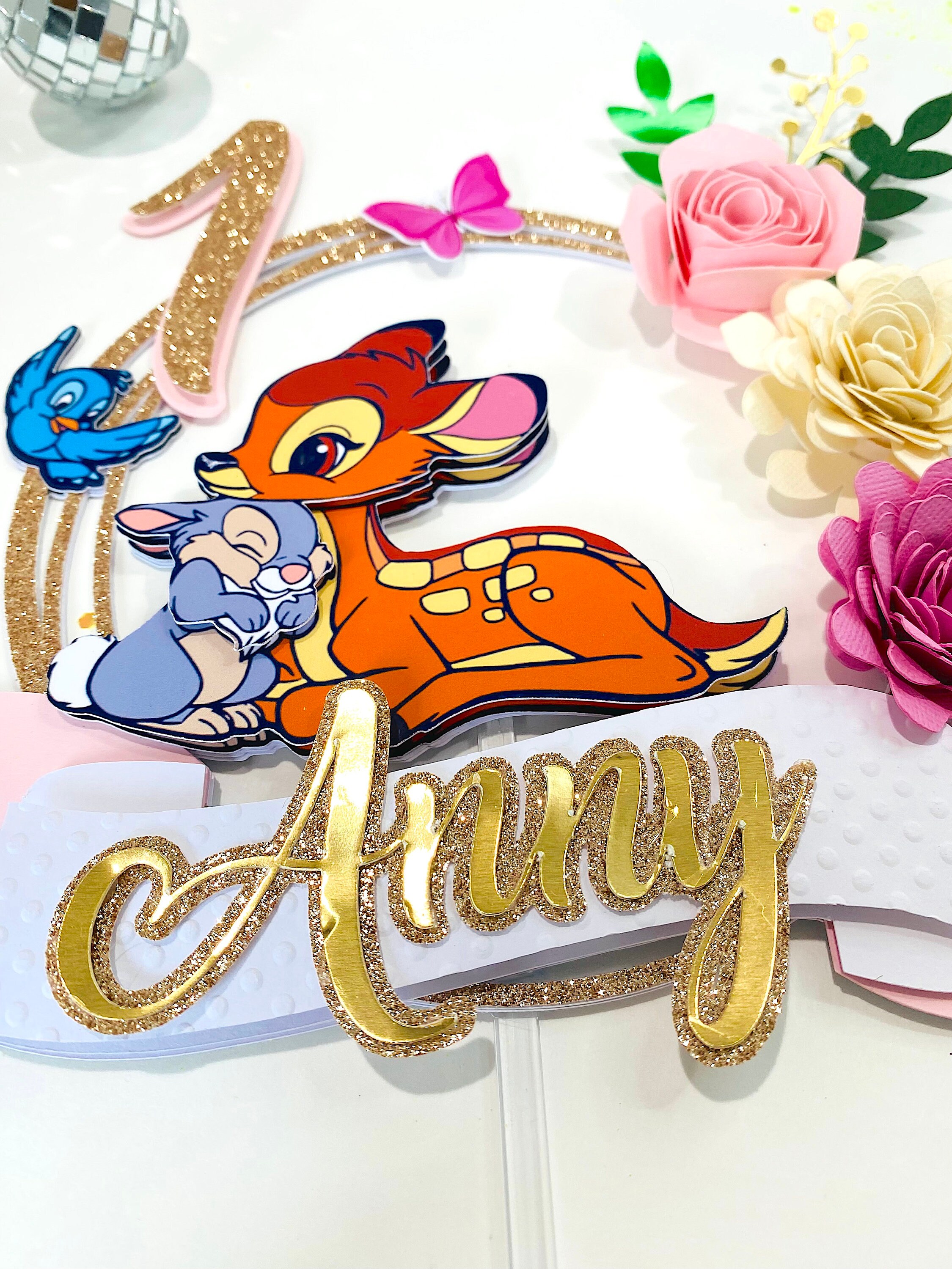 Bambi Cake Topper, One Year Old Cake Topper, Bambi Floral Cake Topper ...