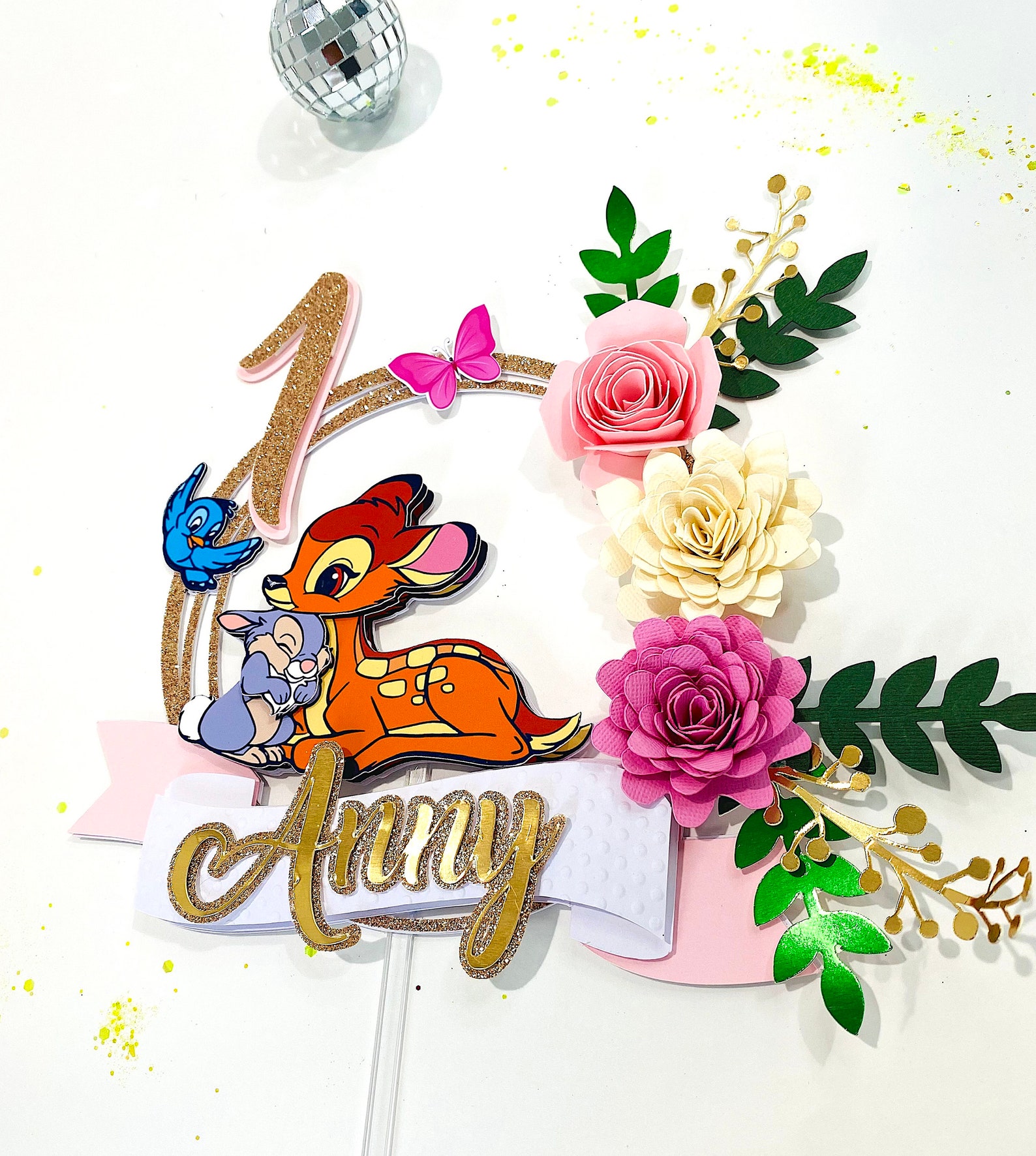 Bambi Cake Topper, One Year Old Cake Topper, Bambi Floral Cake Topper ...