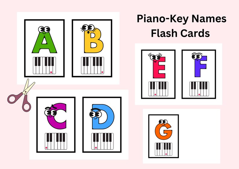 Piano-key Clip Cards I Musical Alphabet I Flash Cards I Instant ...