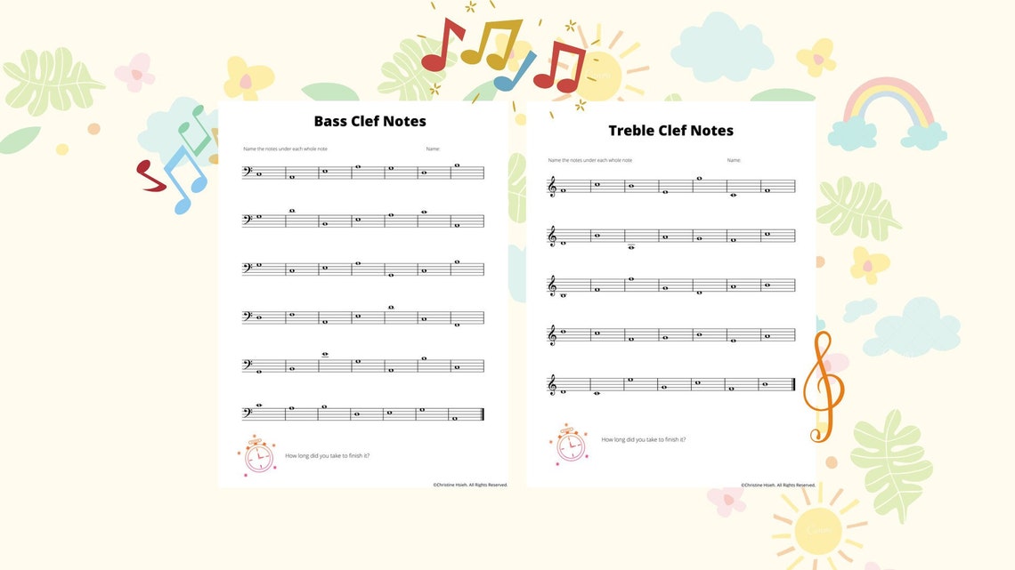 Note Names Worksheets I Treble Clef I Bass Clef - Etsy