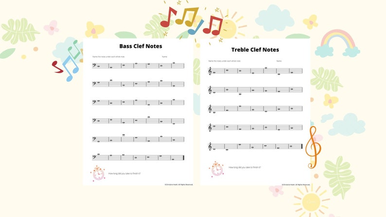 Note Names Worksheets I Treble Clef I Bass Clef - Etsy