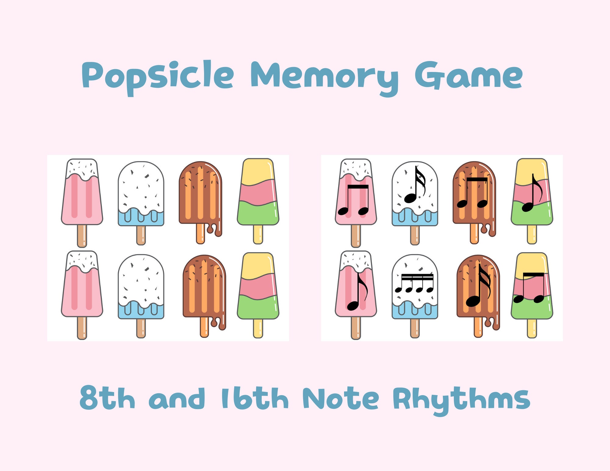 Popsicle Memory Game I 8th and 16th Note Rhythms I Matching Pairs I ...