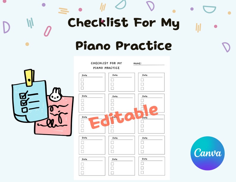 EDITABLE Piano Practice Checklist I Black & White I Piano Lesson - Etsy