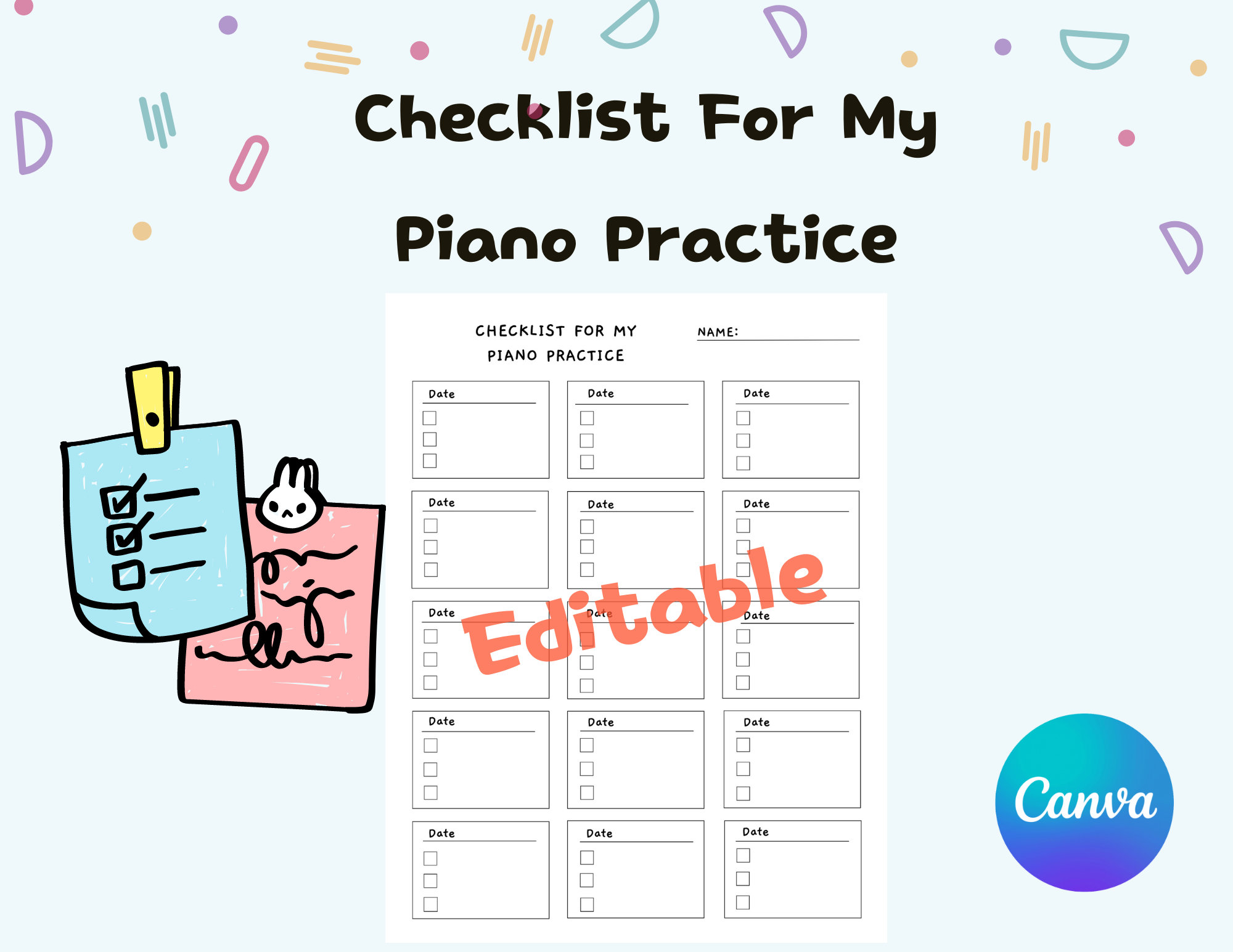 EDITABLE Piano Practice Checklist I Black & White I Piano Lesson - Etsy