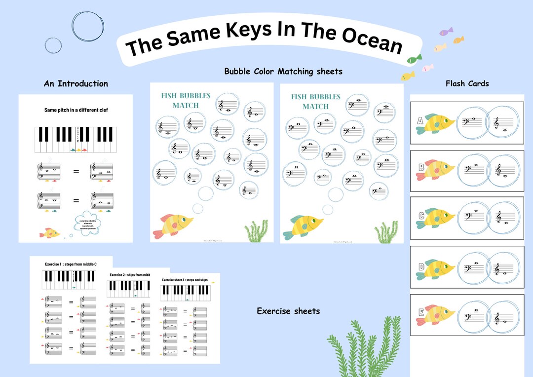 The Same Keys in Ocean I Treble and Bass Clef I Theory Exercise I Same ...