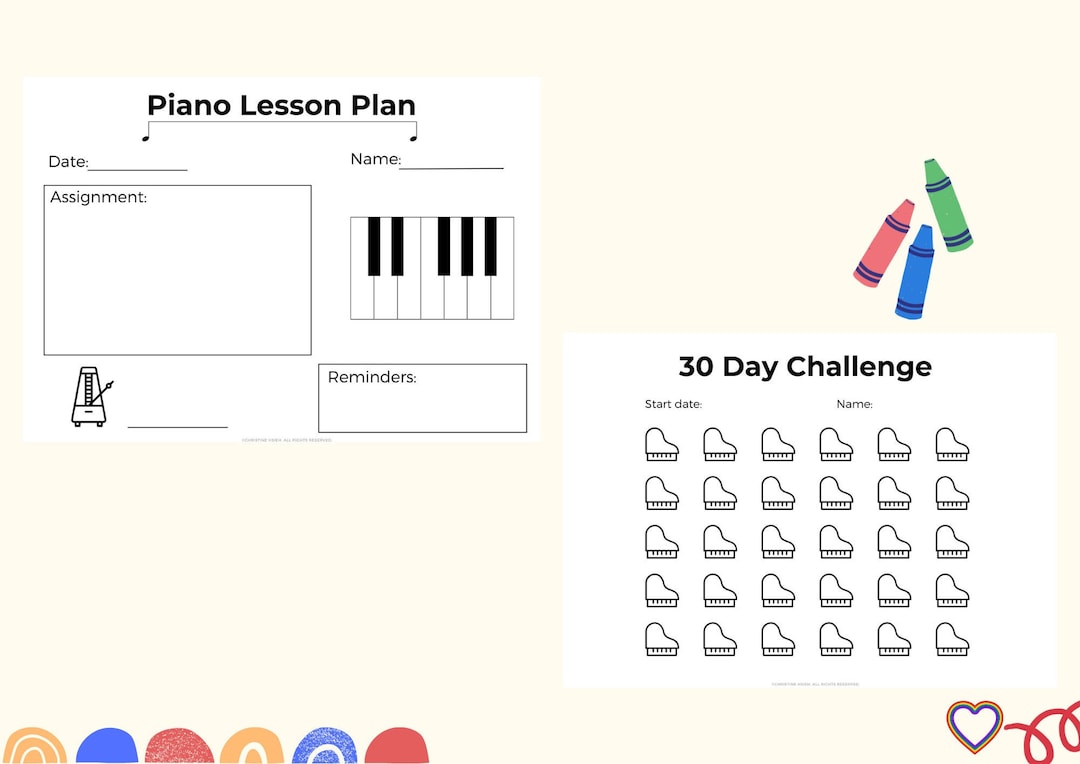 Piano Lesson Plan & 30 Day Challenge I Practice Chart I Instant Digital ...
