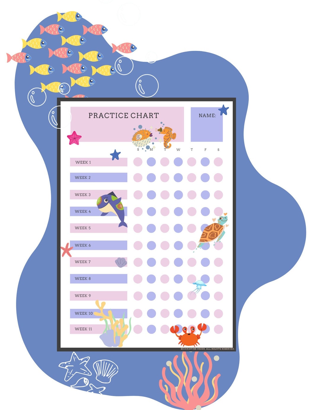 Sea Animals Practice Chart - Etsy