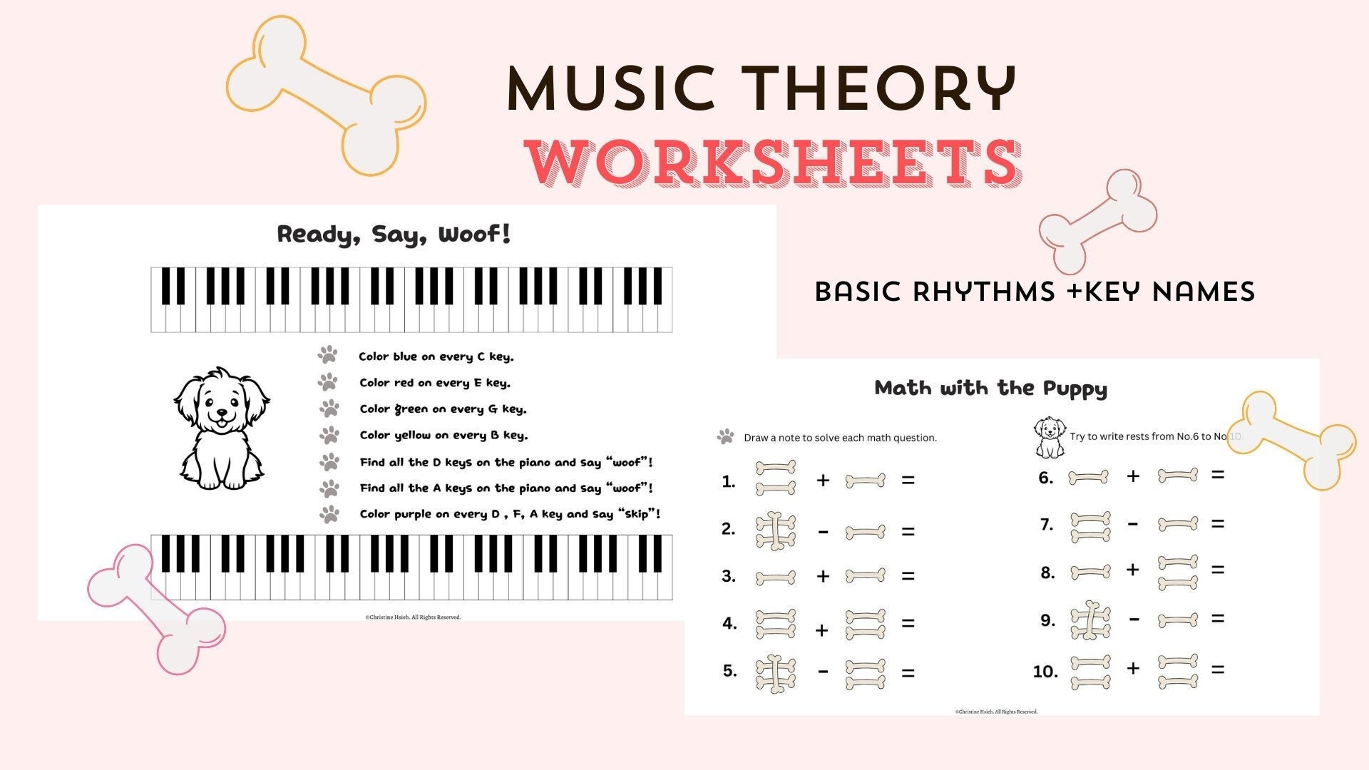 Piano-keys Color and Rhythmic Math Worksheets I Young Beginners I ...