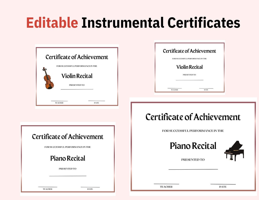 EDITABLE Music Recital Certificate I Instruments Award Certificate ...