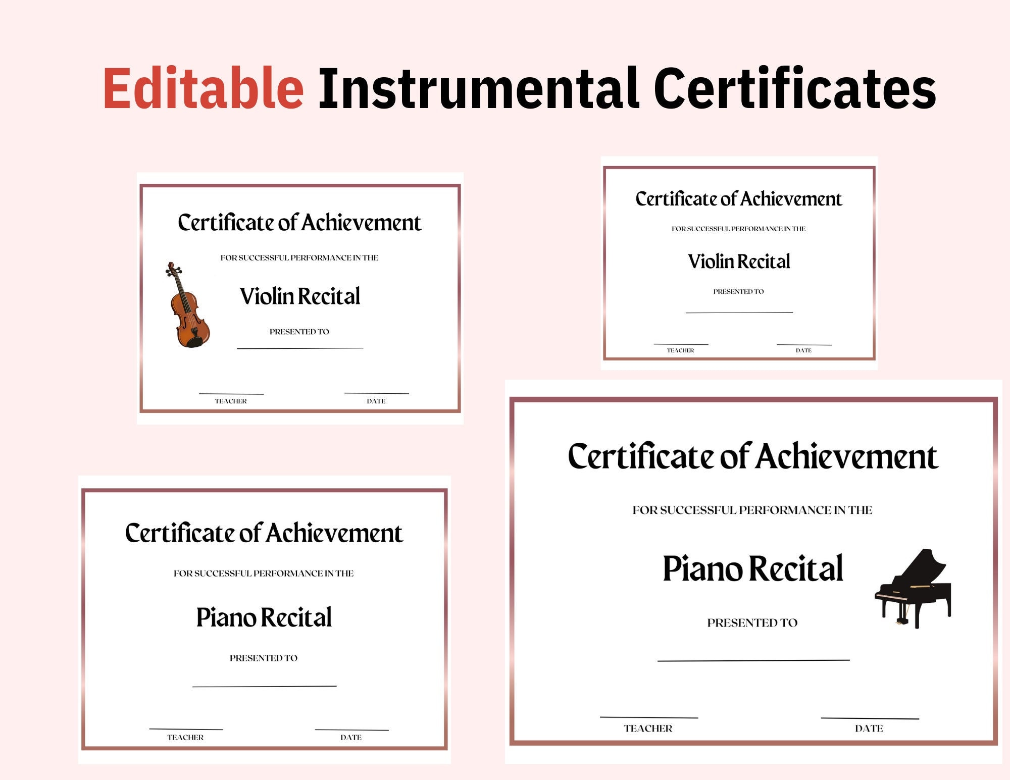 EDITABLE Music Recital Certificate I Instruments Award Certificate ...
