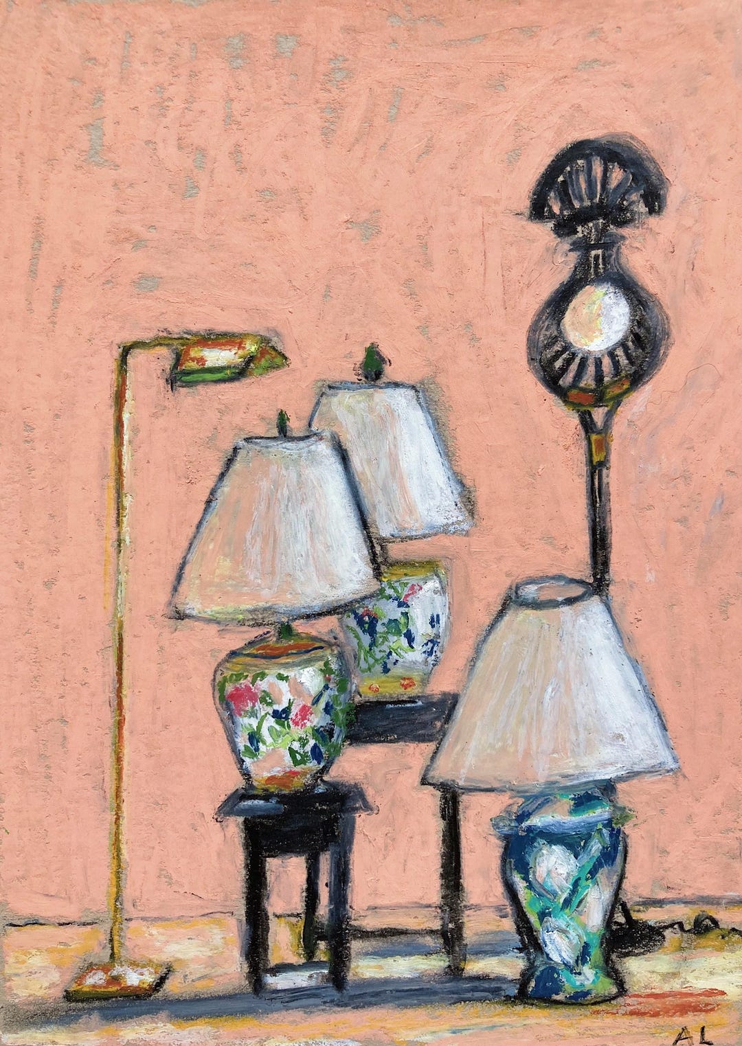 Bundle of Lamps - Original Oil Pastel and Charcoal Artwork - Etsy